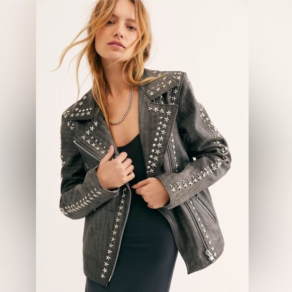Free People | Jackets & Coats | Free People Understated Star Studded Distressed Jacket | Poshmark